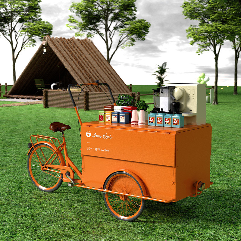 Snack Cart Street Vendor Night Market Three-Wheel Push Cart with ...