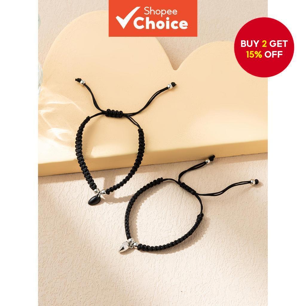 2-Pack Braided Heart Magnetic Bracelet Set - Adjustable Couple ...