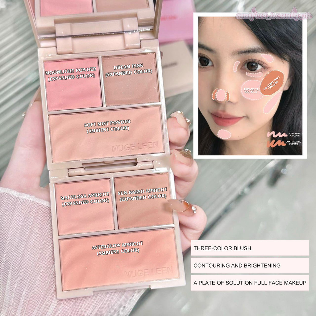 Tri-color Blush Highlighter Peach Nude Rouge Contour Blush Long-lasting ...
