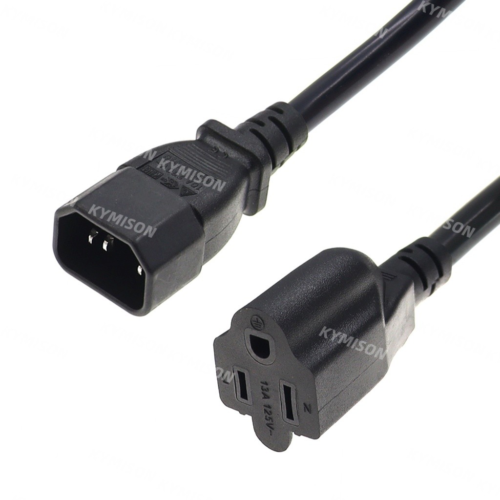 IEC 320 C14 Male Plug to NEMA 5-15R 3 Prong Female PC Power Adapter ...