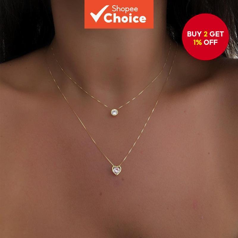 Luxury Double Heart Necklace Fashion Synthetic Zirconia Minimalist ...