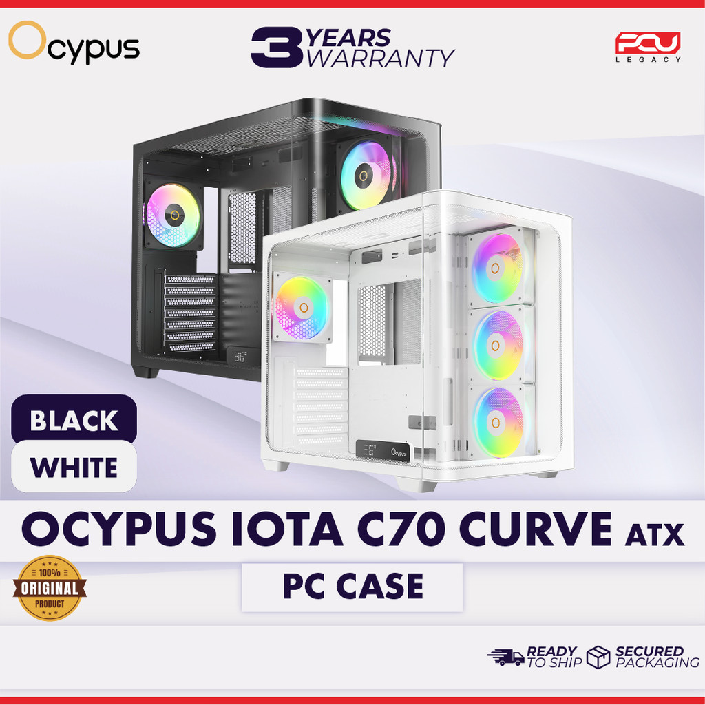OCYPUS IOTA C70 CURVE ARGB DIGITAL ATX CASE - BLACK / WHITE | Shopee ...