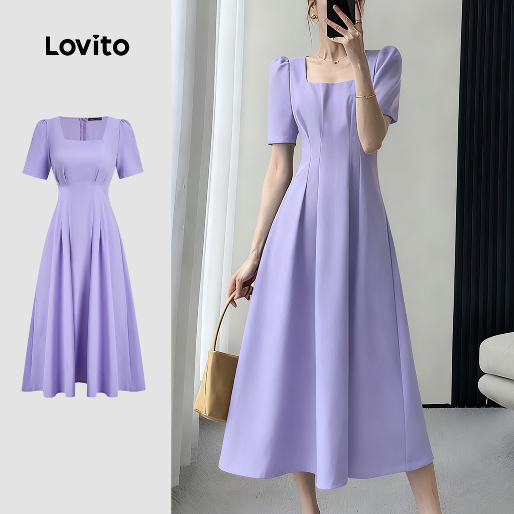 Lovito Women Casual Dress Structure Line Spring/summer Purple Dress ...