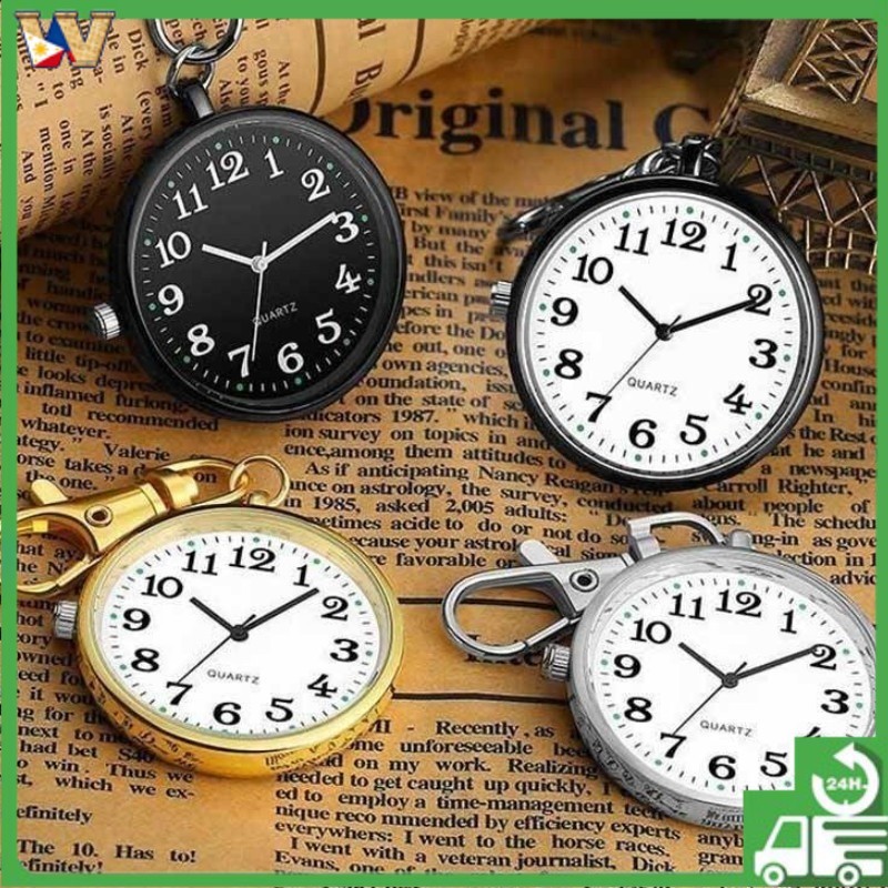 Vintage Pocket Watches Big Dial Keychain Watch Fob Clock With Battery ...