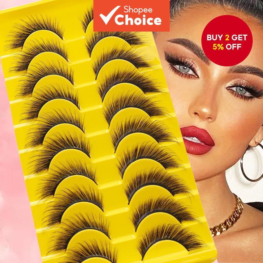 10 Pairs 3D Long Thick Full Strip Lashes, Mango Eye Style, Eye-Catching ...