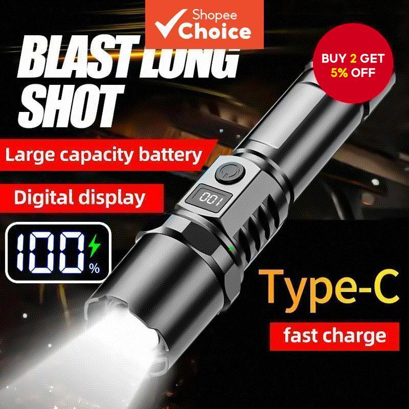Super Bright LED Flashlight with Zoom and Battery Indicator USB ...
