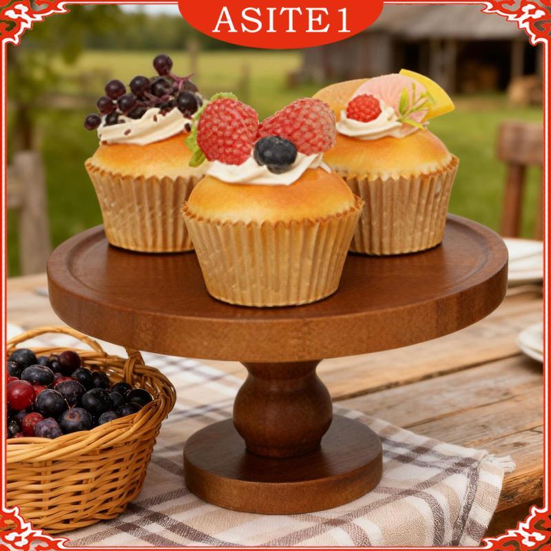 [Asite] Wooden Cake Stand, Round Base, Dessert Presentation Plate, Made ...