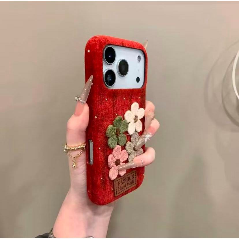 Luxury Red Dot Diamond Velvet Colorful Flowers Phone Case Suitable for ...