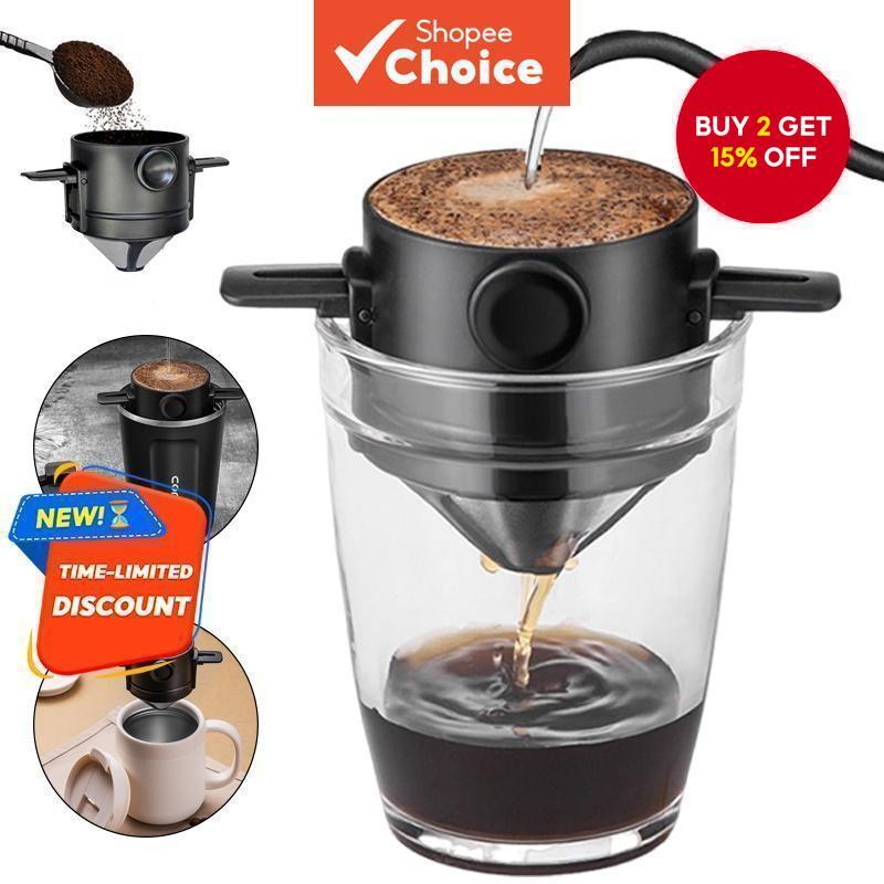 Portable Stainless Steel Coffee Filter Dripper - Reusable Coffee Maker ...
