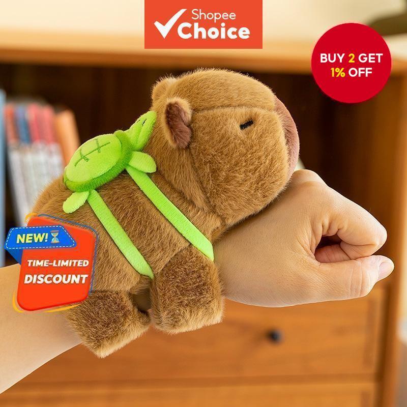 Capybara Plush (17cm) Bracelet Slap Band & Turtle Backpack – Cute Soft ...