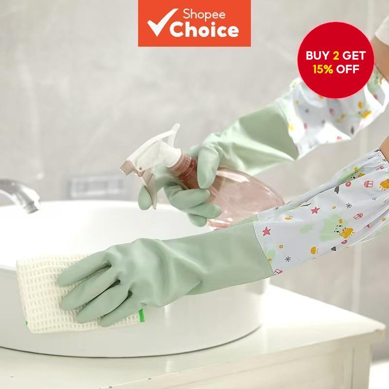 1pair drawstring dishwashing gloves women's kitchen extended rubber ...