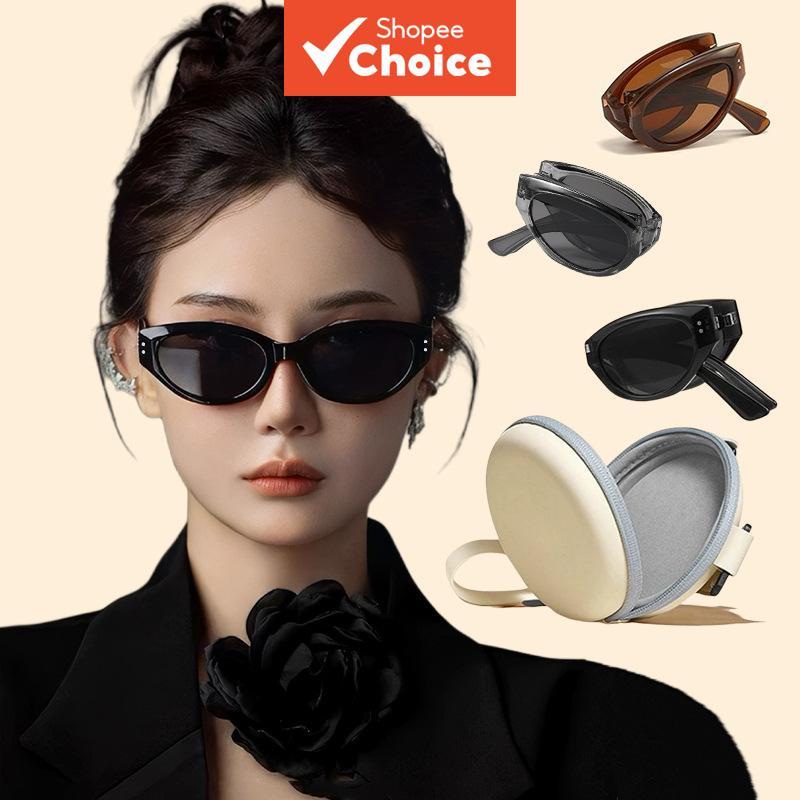 Women Retro for Cat-eye Folding Narrow-frame Sunglasses Uv400 Summer Uv ...