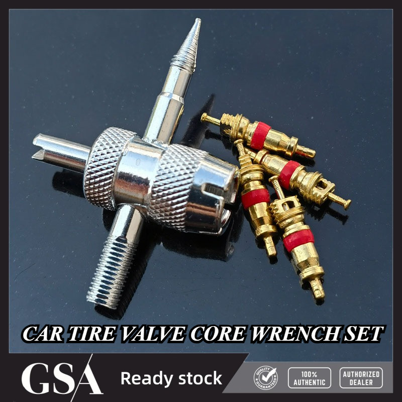 4 Way Car Bike Tire Valve Repair Tool Set with 4 Valve Cores for Car Truck Motorcycle Easy Fix ...