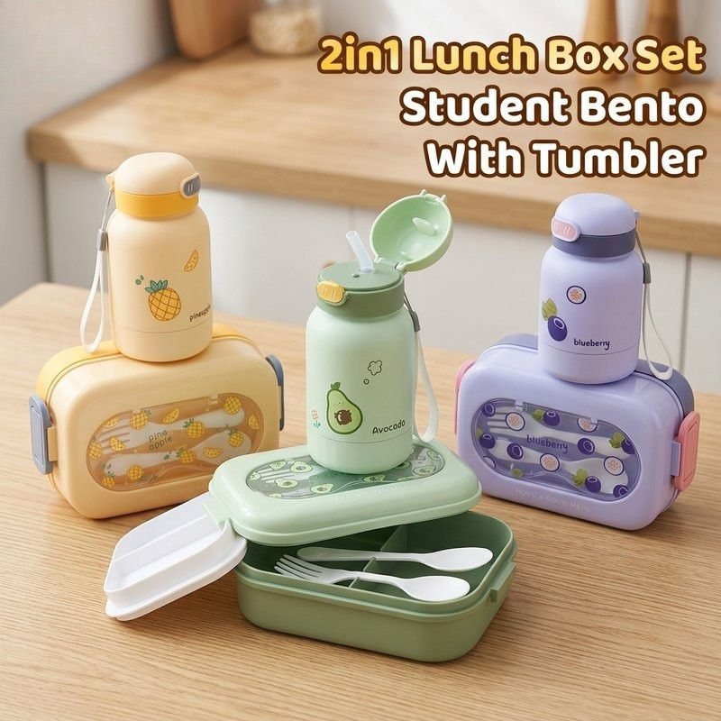 Kids Bento Lunch Box Tumbler Set Leakproof Microwave Safe School Picnic ...