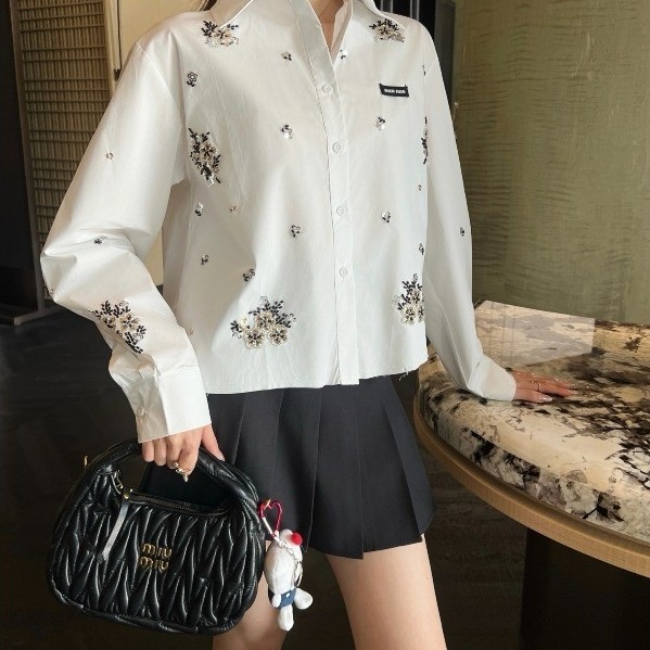 New Women's Heavy-duty Embroidered Sequin Lapel Shirt | Shopee Philippines