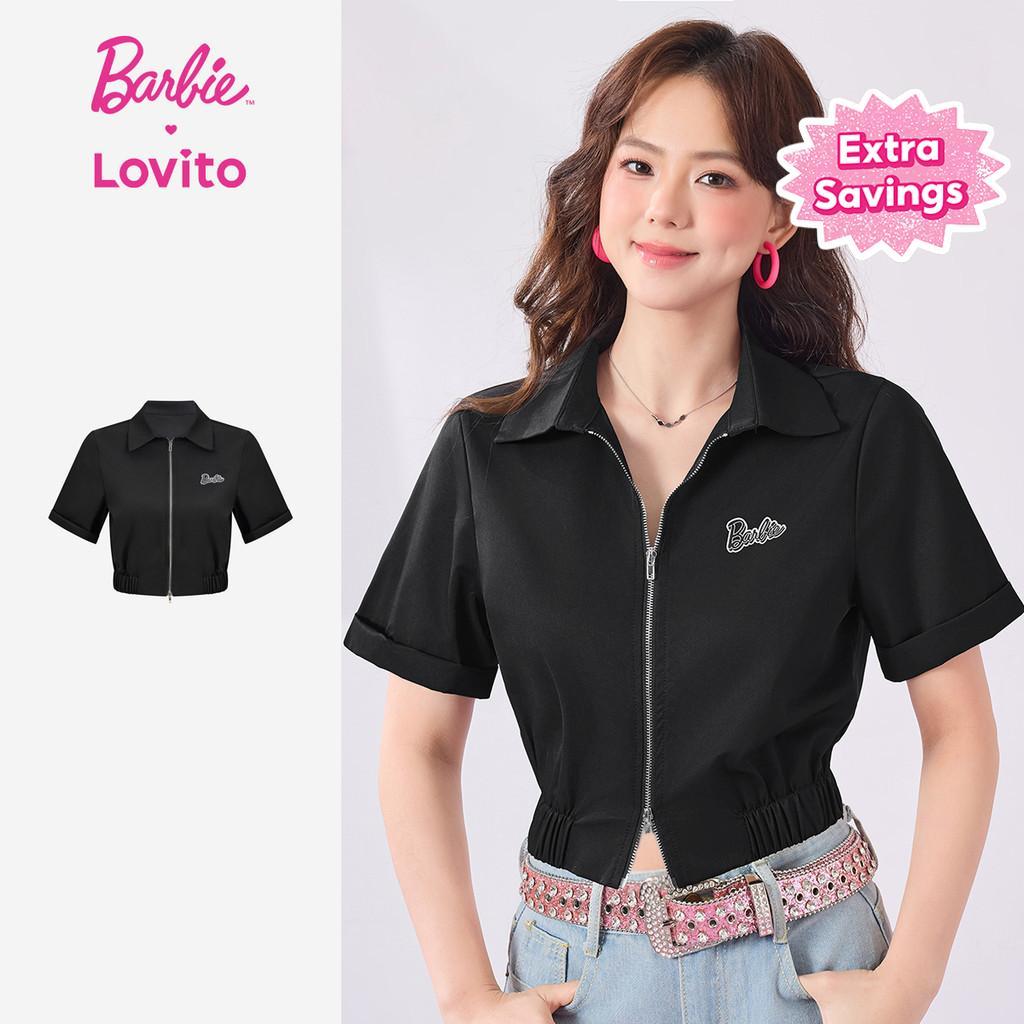 [Summer Sale] Barbie™ X Lovito Women Casual Blouse Embroidery Zipper ...