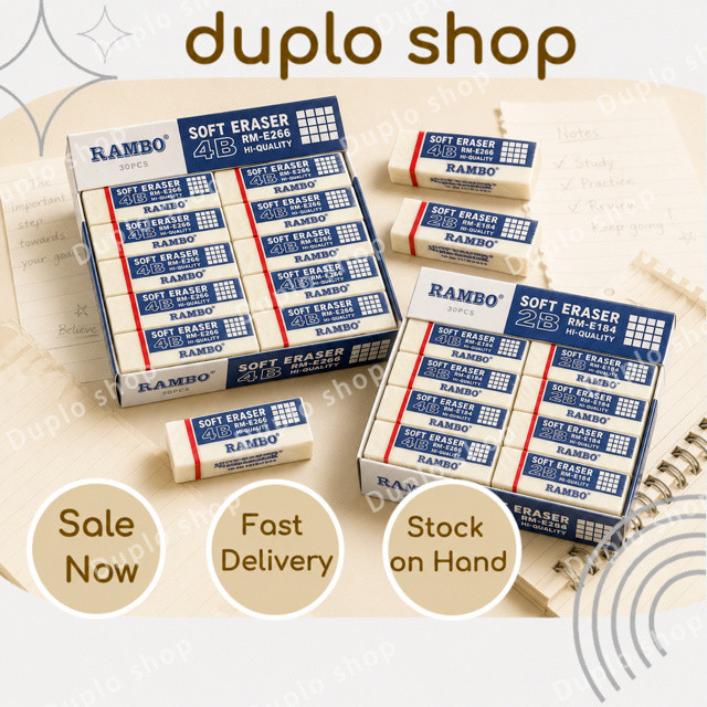 Rambo Eraser 30 Pcs Box 2B 4B Clean Erase Tipid Pack School Supplies ...