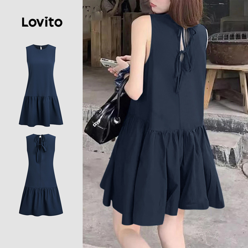 Lovito Casual Women Dress Commute Classic And Versatile Tie Back Spring ...