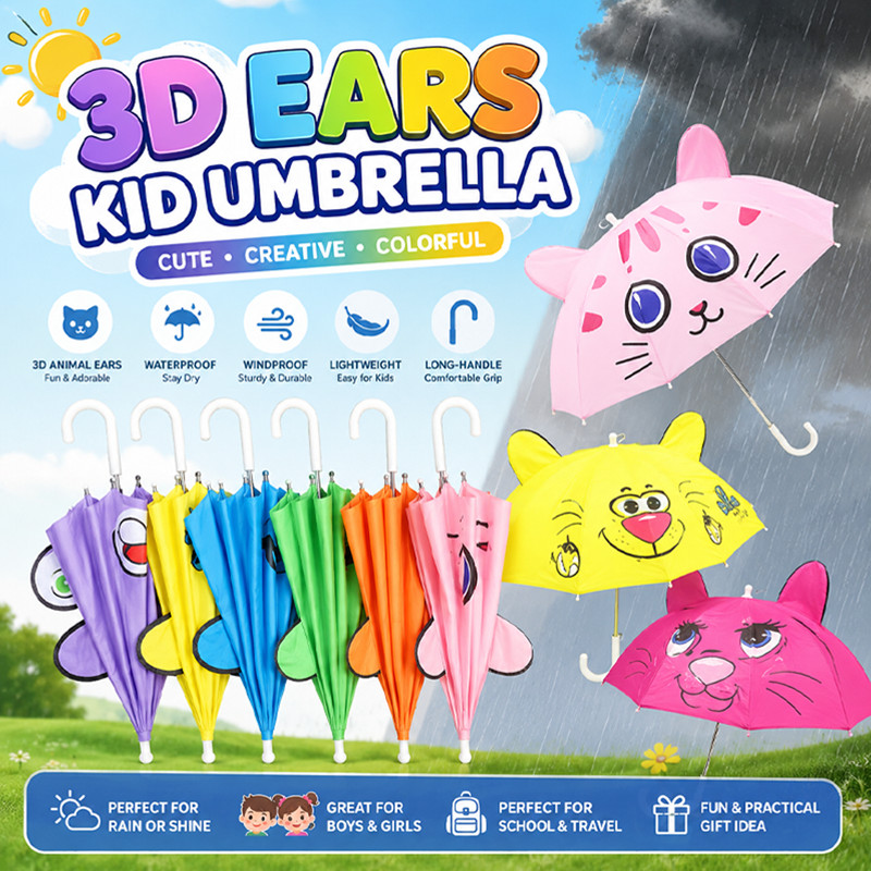 Creative Children Long Handled Umbrella Lovely 3D Animal Ear Portable ...
