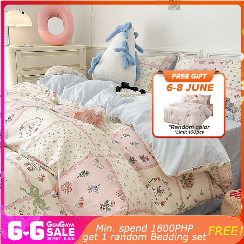 4 in 1 Bedding Set Fittedsheet Set 100% Cotton Soft Bedsheet Single ...