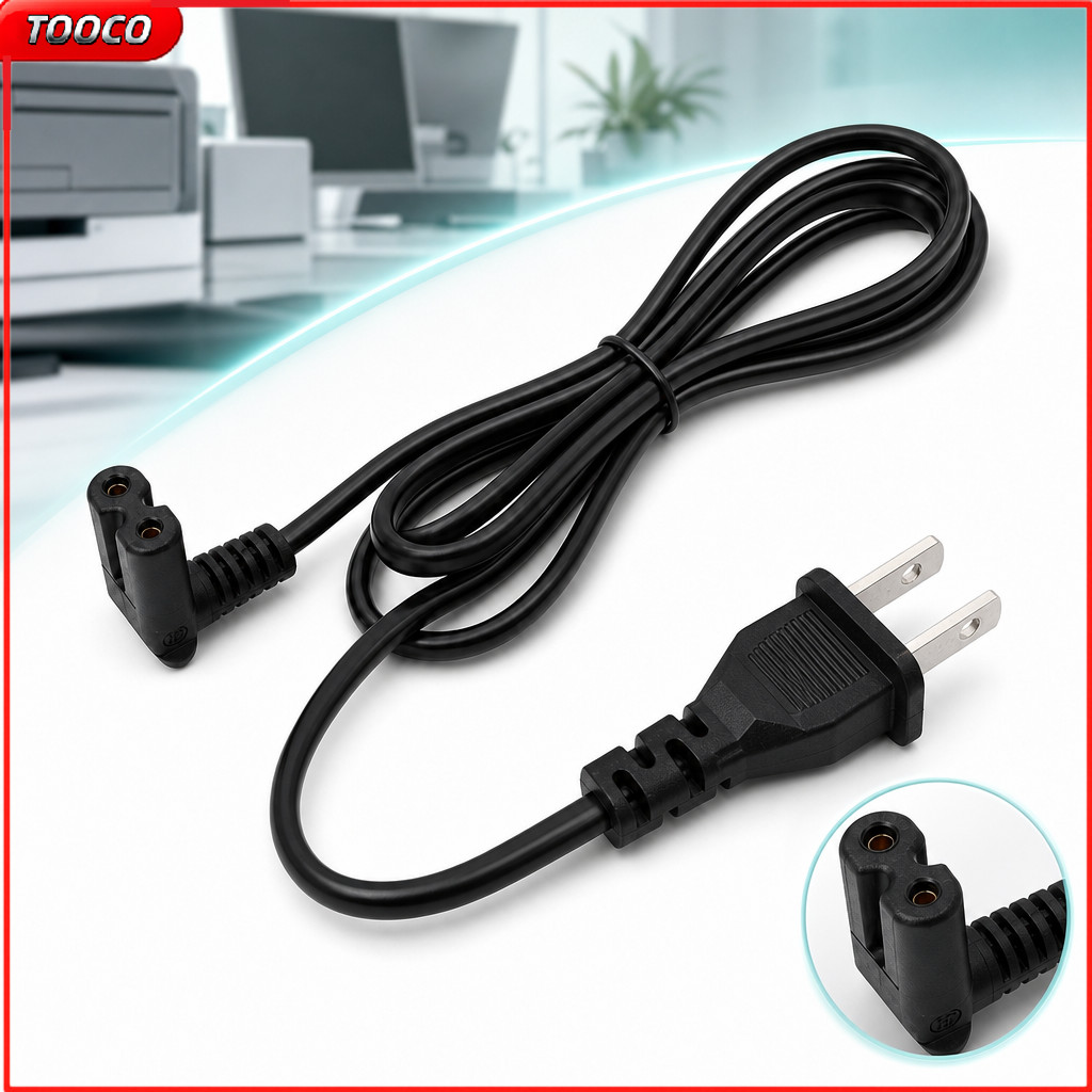 2M 2 Prong Angled AC Power Cable Wall Cord Replacement For TV Printer ...