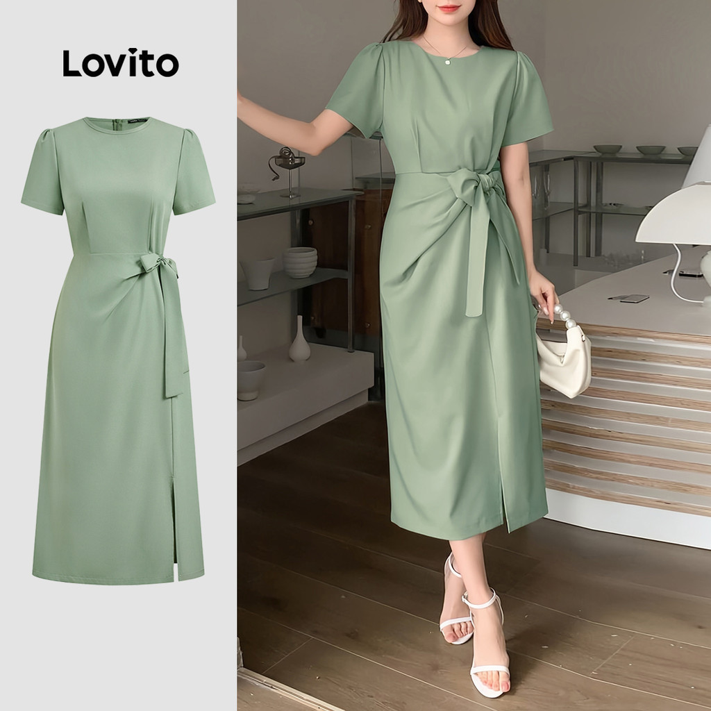 Lovito Elegant Women Plain Lace Up All Seasons Dress L128ED187 | Shopee ...