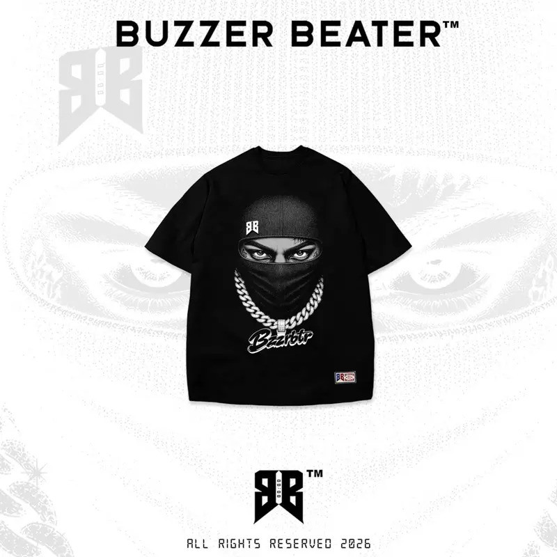 Buzzer Beater Ski Mask Cuban Chain Graphic Oversized Black Tshirt Hip ...