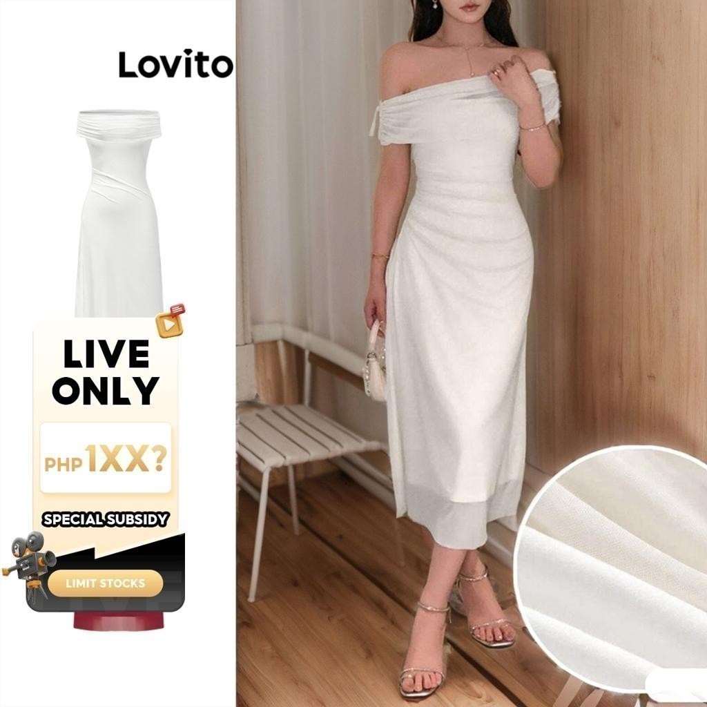 (LIVE STREAM SALE) Lovito Elegant Women Plain Contrast Mesh Dress ...
