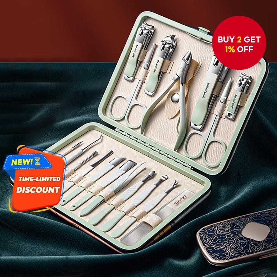This 18-piece Stainless Steel Manicure Set Has Clippers, Files, Toenail ...