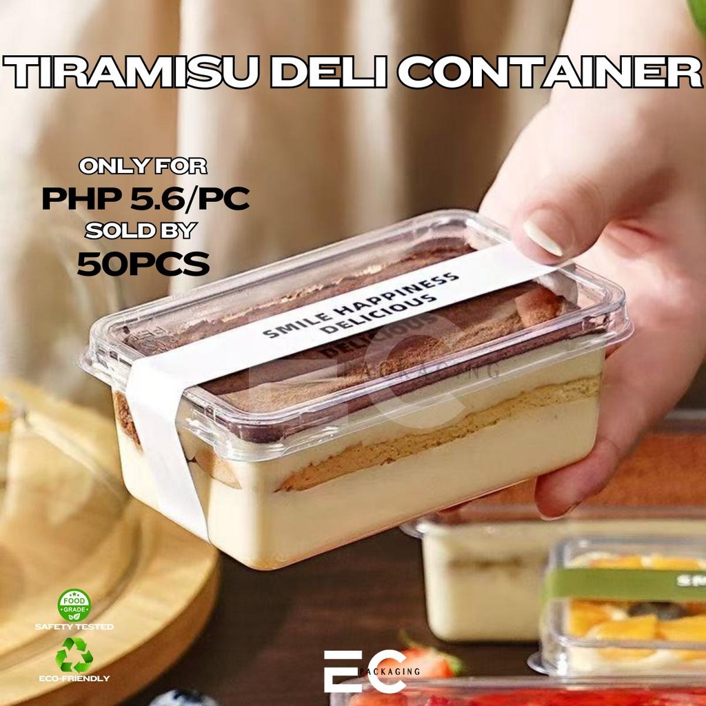 EC 50PCS Tiramisu Deli Container With Lid 280ML Mousse Cake Packaging ...