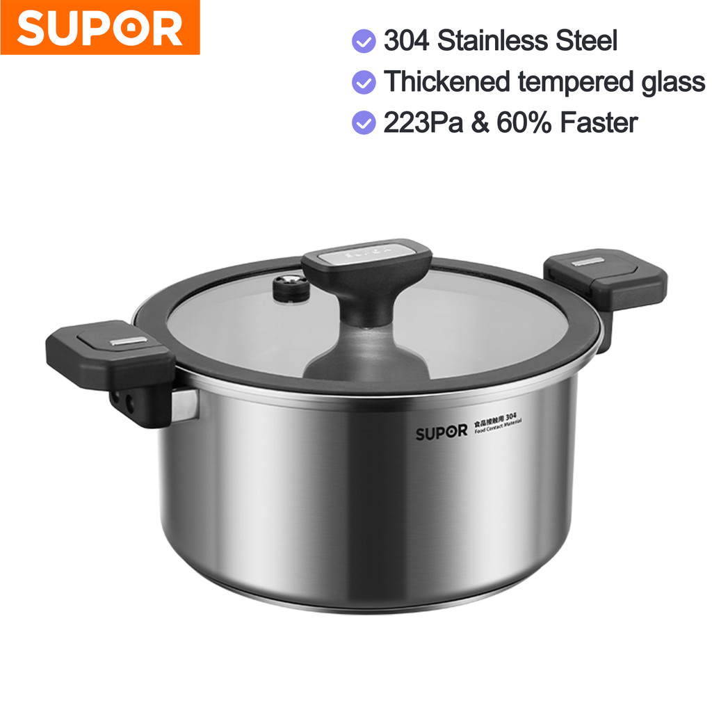 Supor 304 Stainless Steel Casserole with lid 24cm 5.2L Micro Pressure ...
