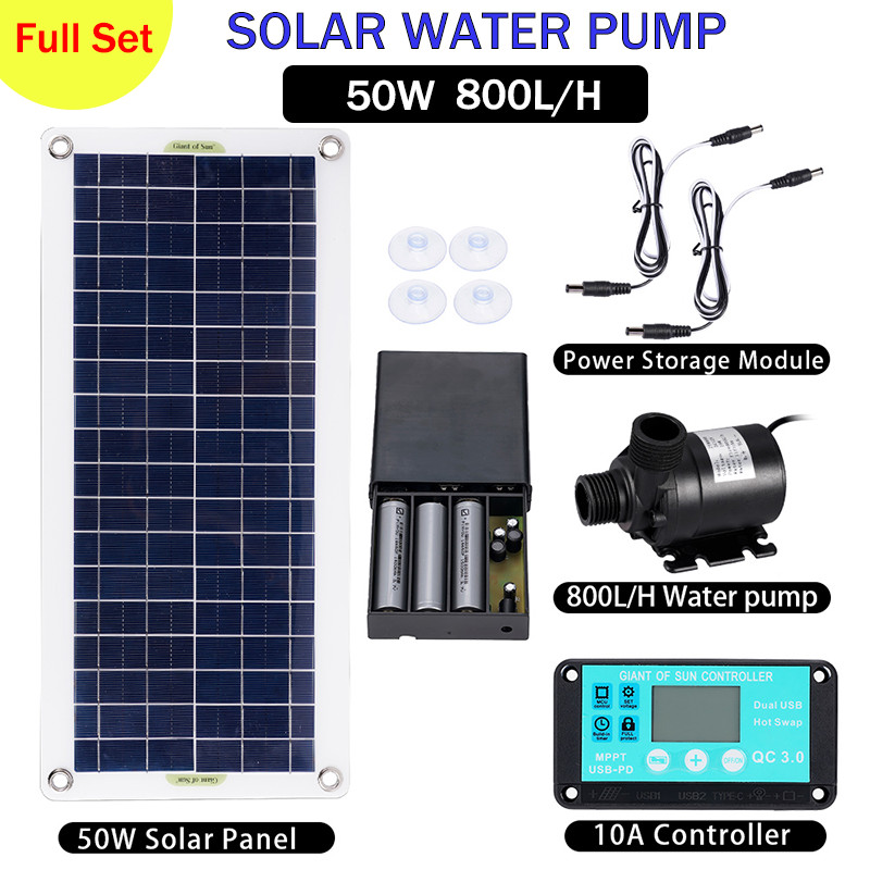 50W 800L/H Brushless Solar Power Water Pump Set Aquarium Airpump Solar ...