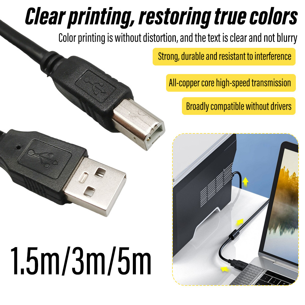 High Speed 1.5M/3M/5M USB 2.0 USB-A to Type-B Cable for Printers with ...