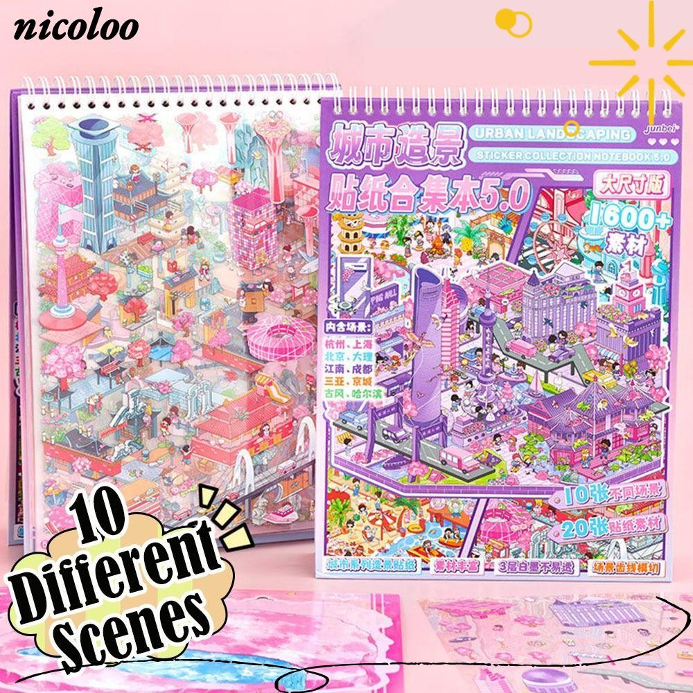 NICOLOO Miniature Scene Sticker Book, PET Mini DIY Landscape Sticker ...