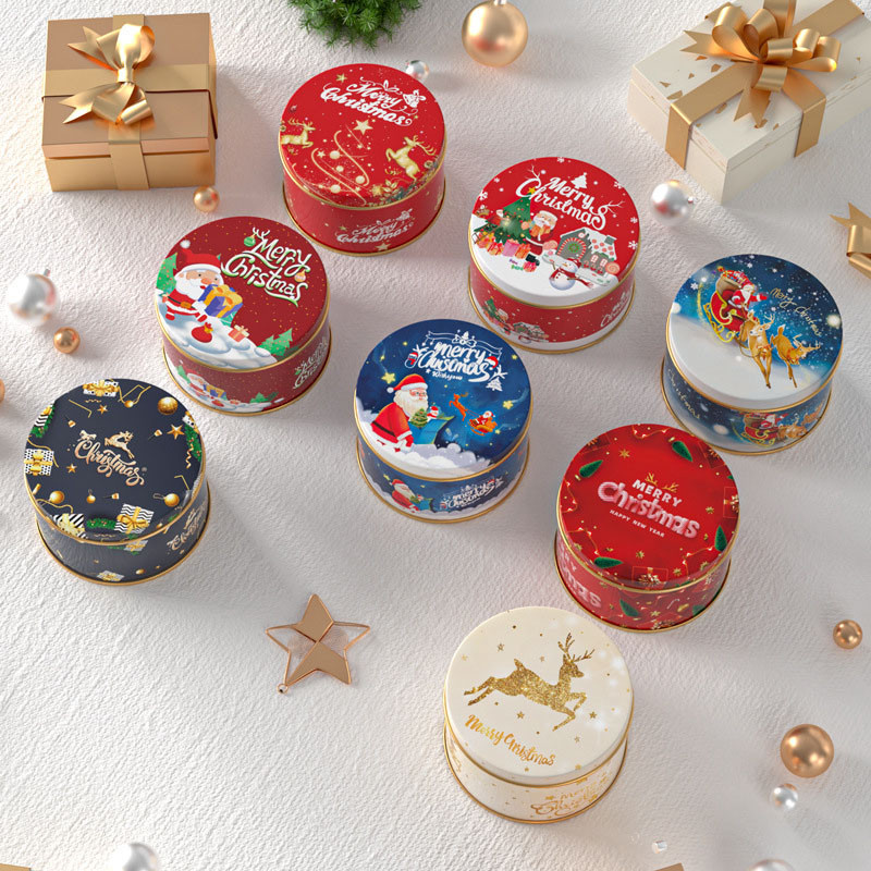 1pc Christmas Candy Tin Box Holiday Gift Packaging Cylindrical Metal ...