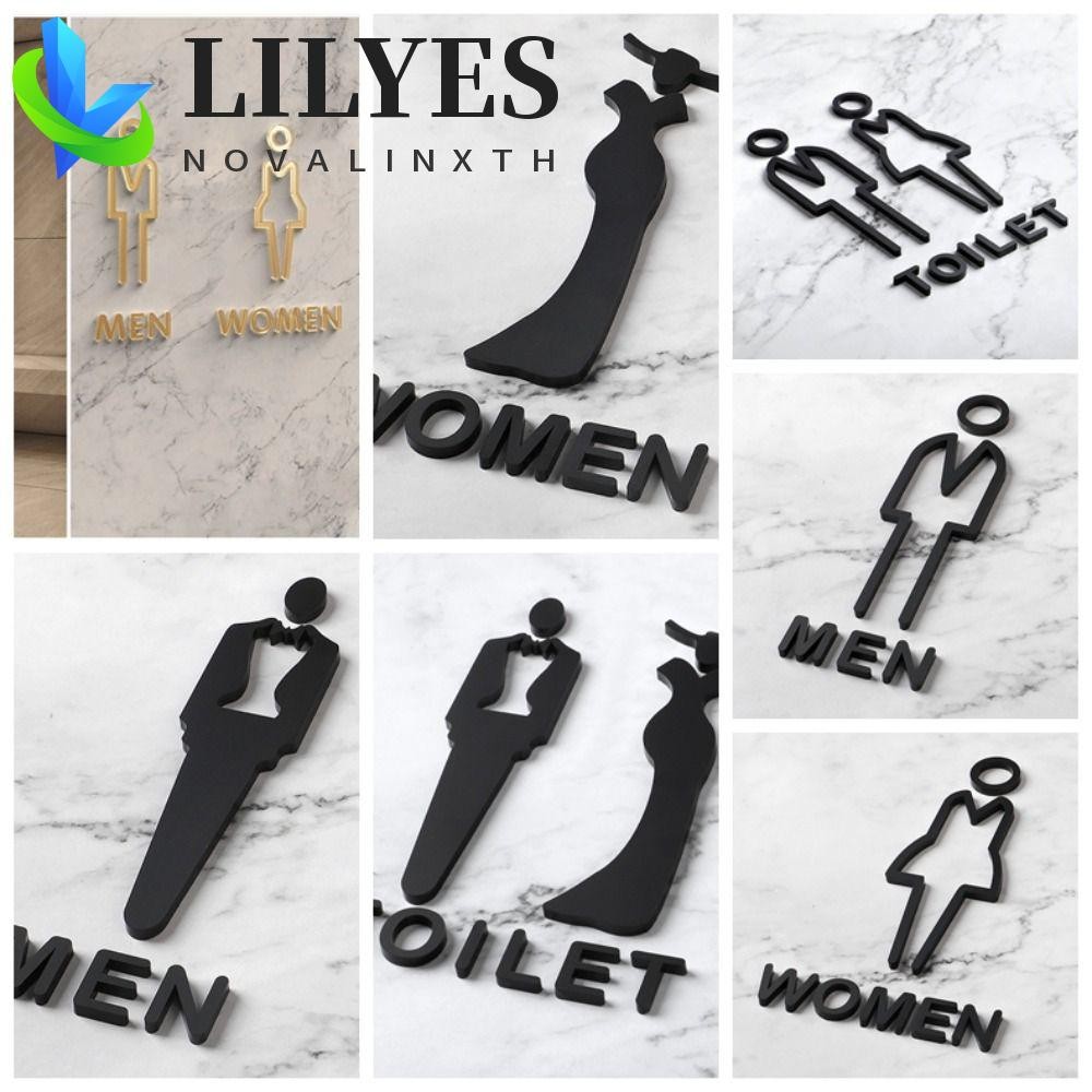 LILYES Men Women Toilet Signs, 3D Black Wc Signage, Custom Gold Acrylic ...