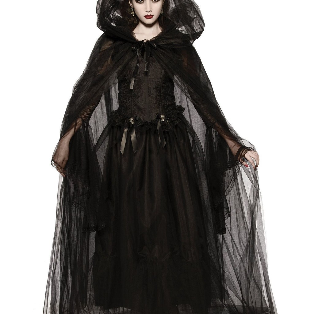 New Black Cloak Cloak Vampire Demon Dark Messenger Costume Halloween ...