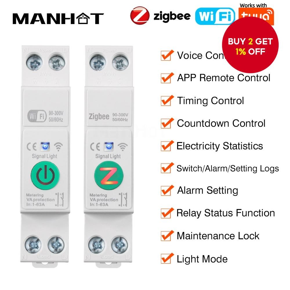 For TUYA 63A WiFi/Zigbee MCB Smart Circuit Breaker Over Current Under ...
