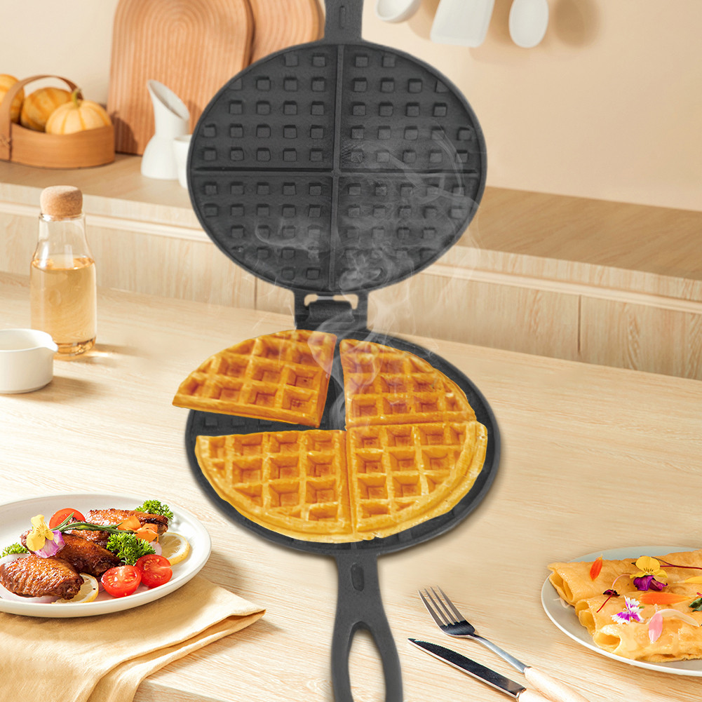Cast Iron Waffle Maker Pan Non-Stick Waffle Mold Round Waffle Cake ...