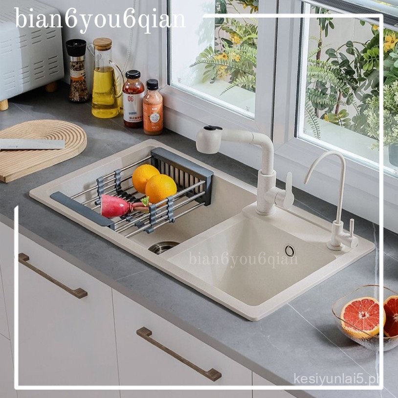 *Quartz stone sink double trough sink kitchen full set of dish washing ...