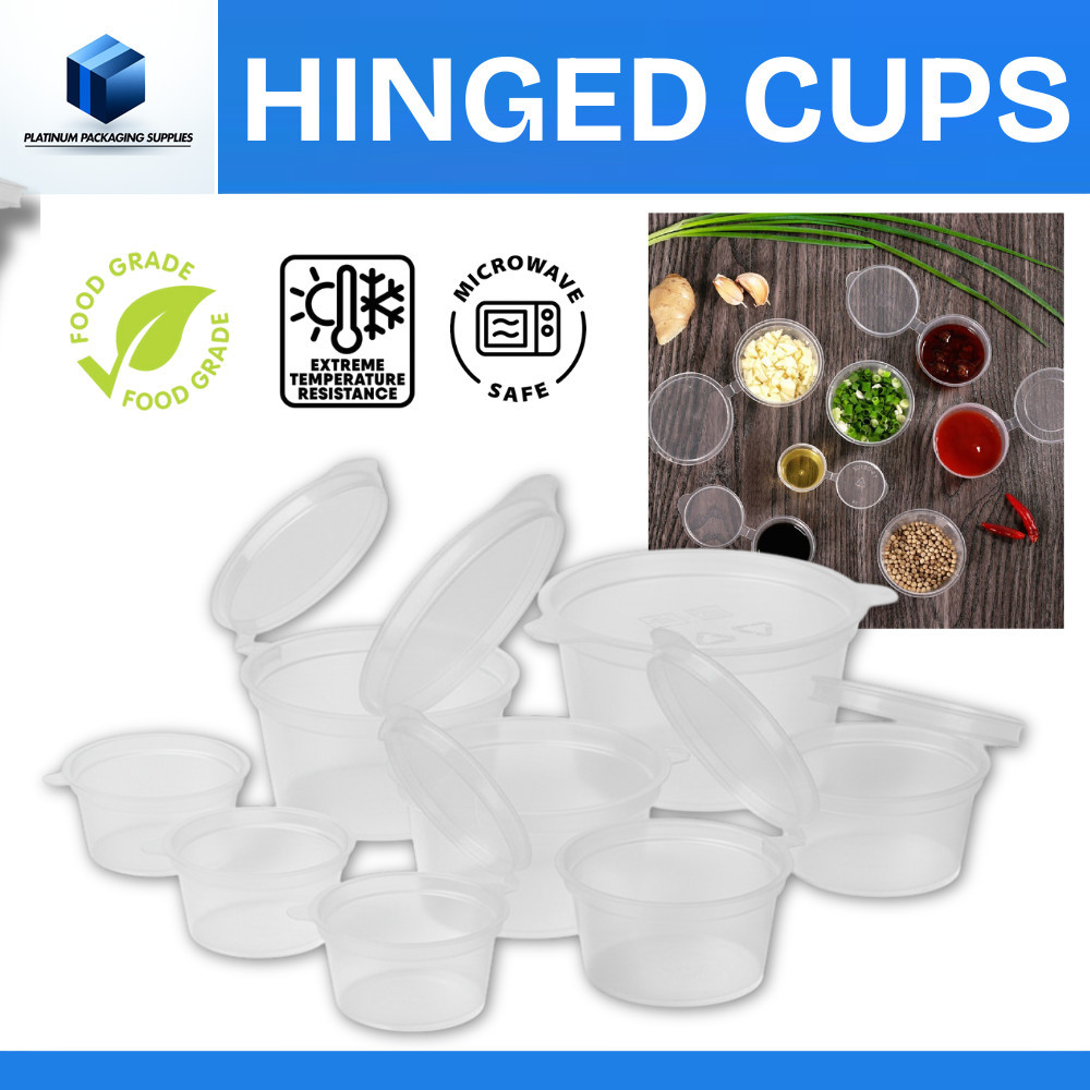 Platinum Hinged Cups with Attached Lids Leak Proof Plastic Condiment ...