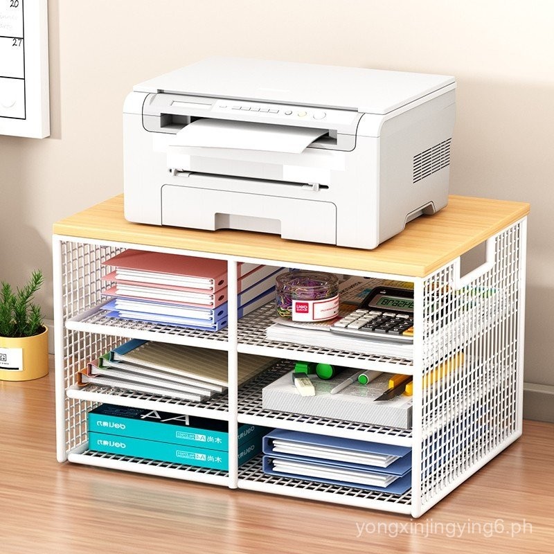 Printer Storage Rack Desktop Solid Wood Shelf Office Desk Layered File ...