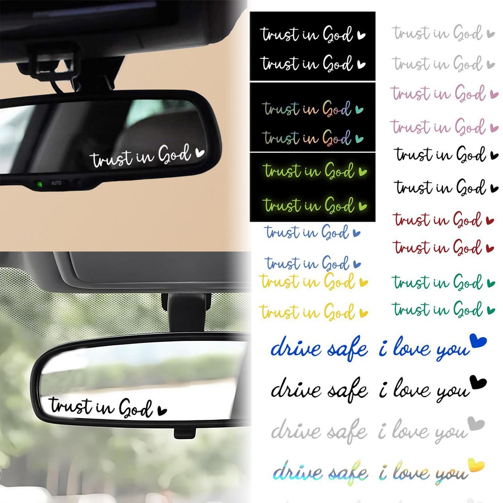 2pcs Trust in god car rearview Mirror Sticker Letter & Heart Pattern ...