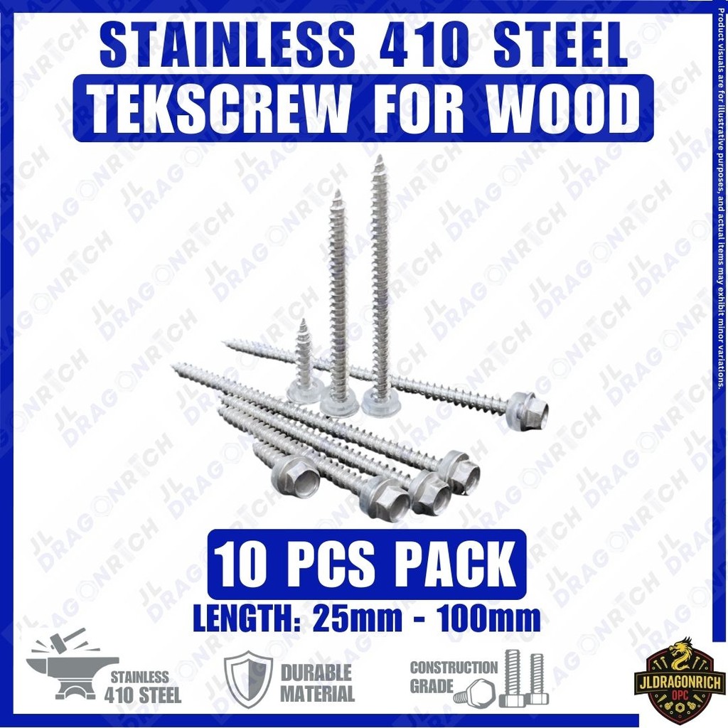 [10 PCS] SS 410 Heavy Duty Stainless Tekscrew / SS Tek Screw Wood Self ...