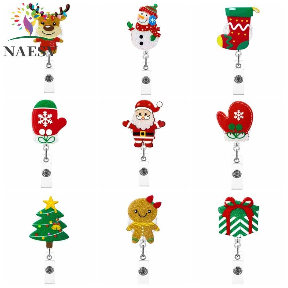NAESV Christmas Badge Reel, Acrylic Snowman Elk Retractable Badge ...