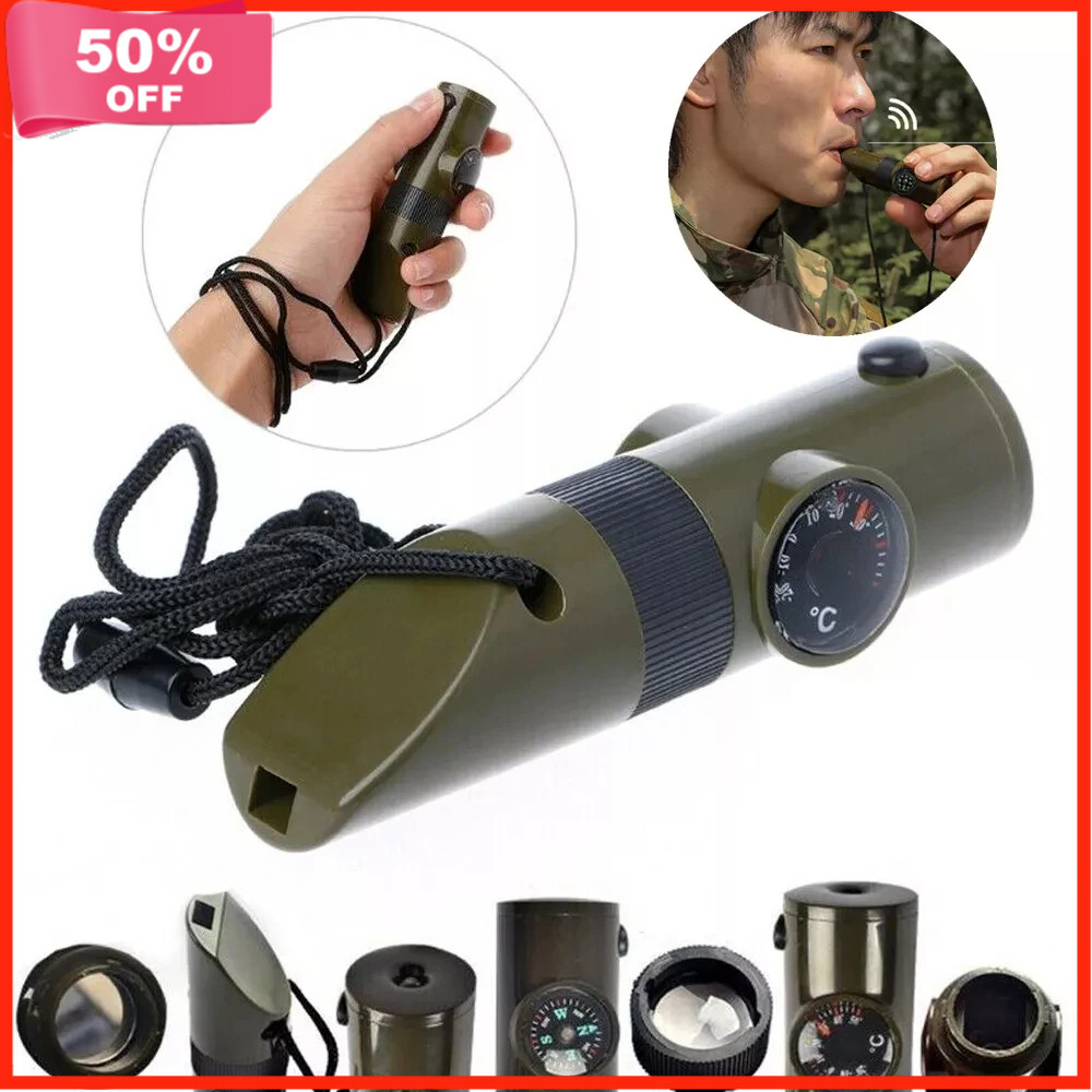 7-in-1 Survival Whistle with Compass Thermometer Emergency Survival ...