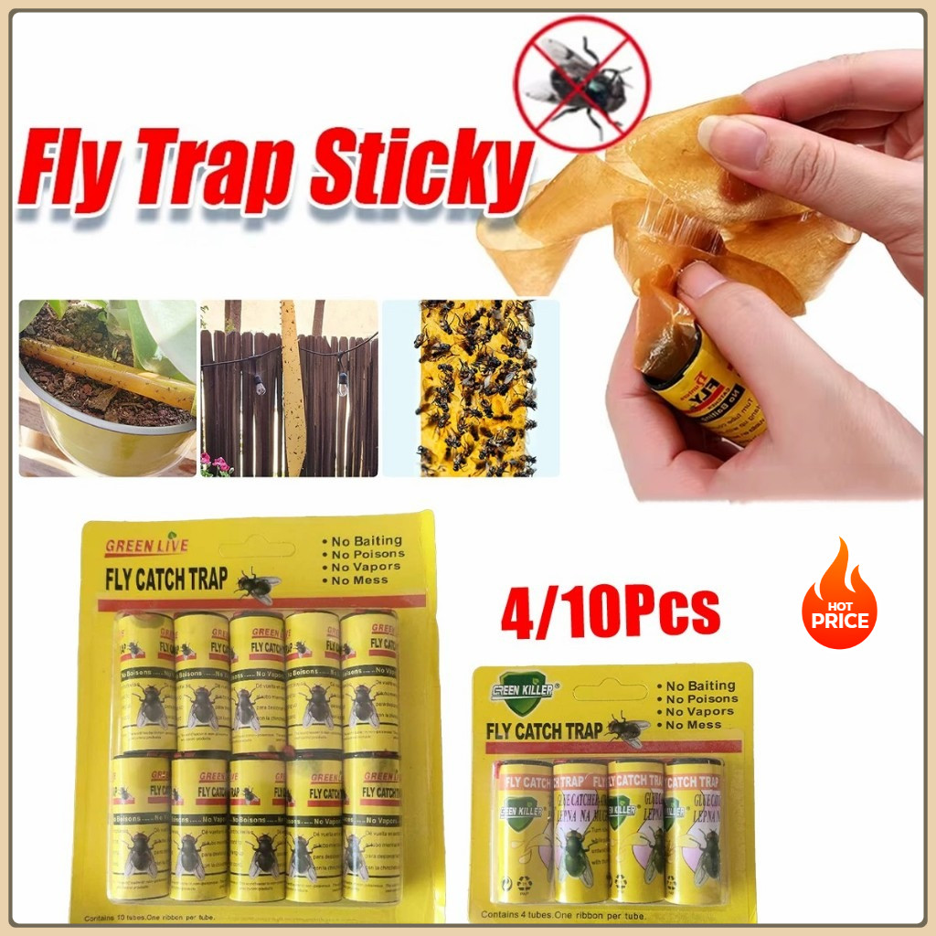 10 Rolls Effective Fly Traps Ribbon Hanging Sticky Fly Trap Fruit Fly ...