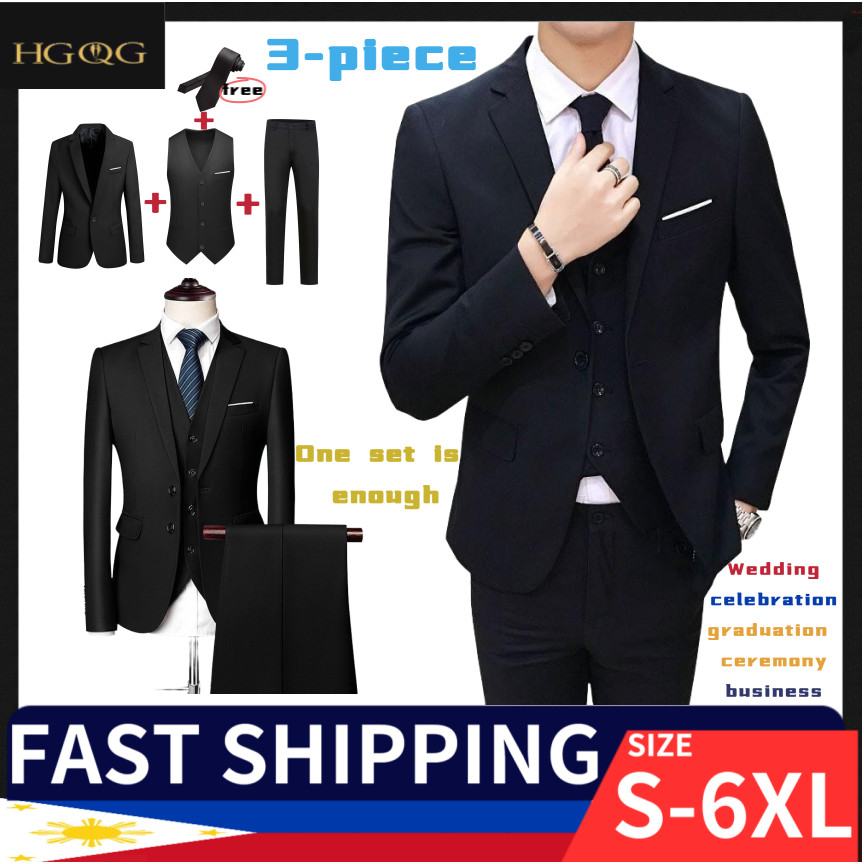 [Free Shipping] Black Suit Men 3PCS | Korean Slim Fit Terno | Formal ...