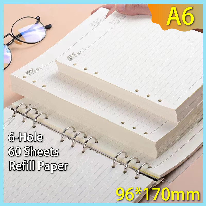 A6 Loose Leaf Refill Paper Binder Refill Replacement Paper 6 hole 60 ...