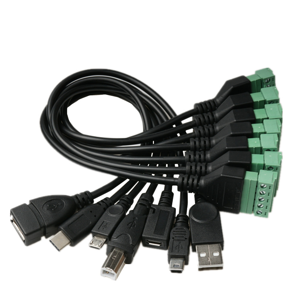 USB-A/B/C Micro Mini USB Male Female Head to Green Solder-Free Terminal ...